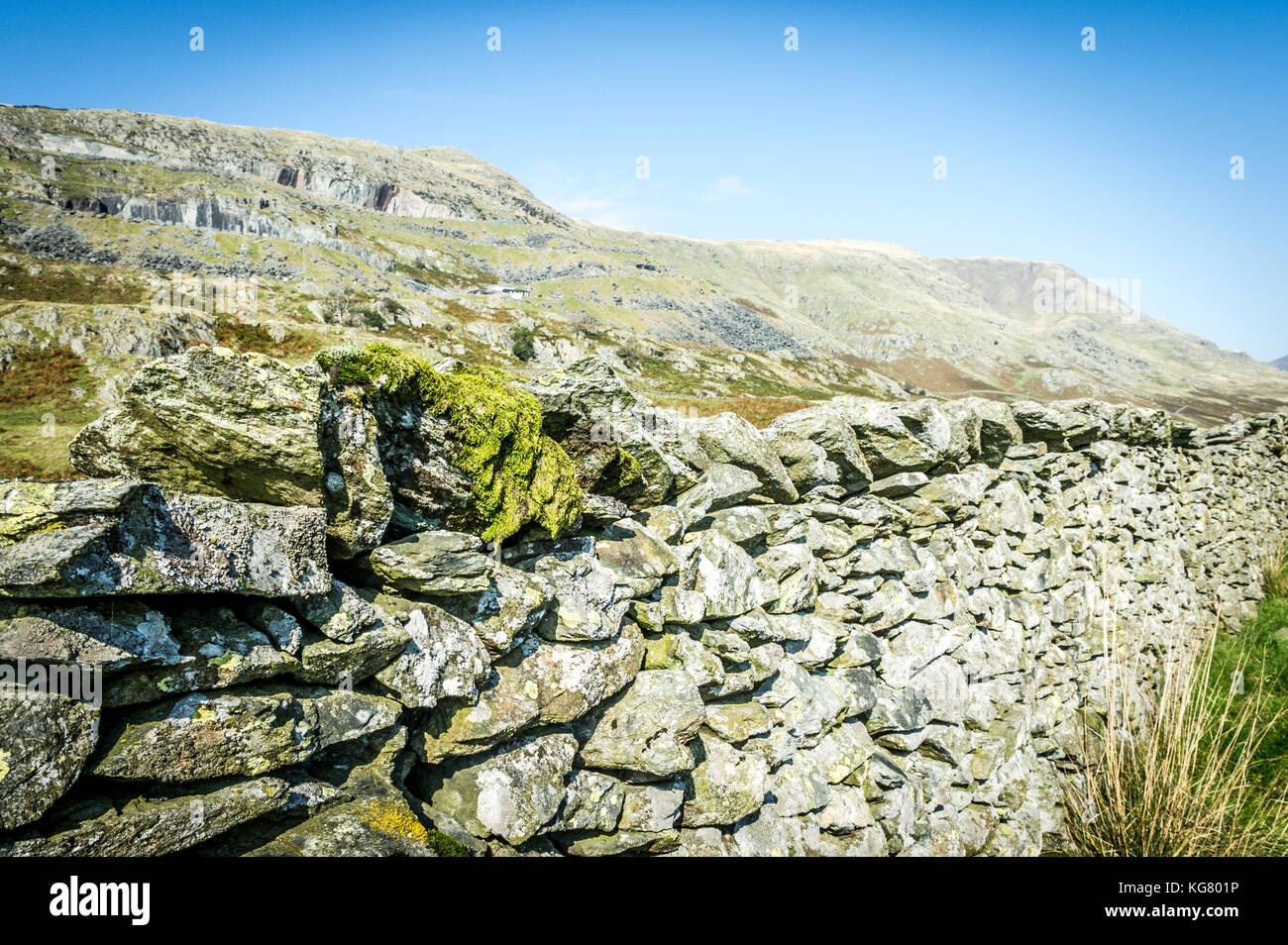 A dry stone wall borders a field just outside Coniston in the Lake ...