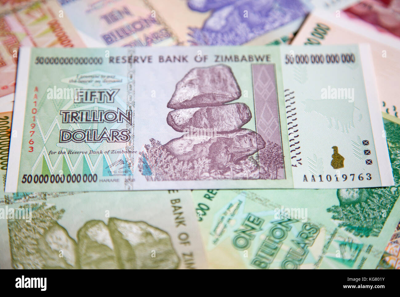Trillion range banknotes of Zimbabwe after hyperinflation Stock Photo ...