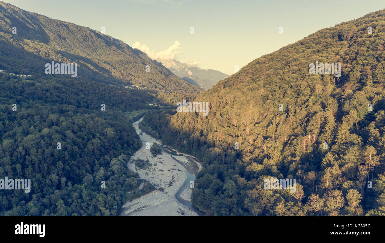 Aerial view of a river valley at sunset Stock Photo - Alamy