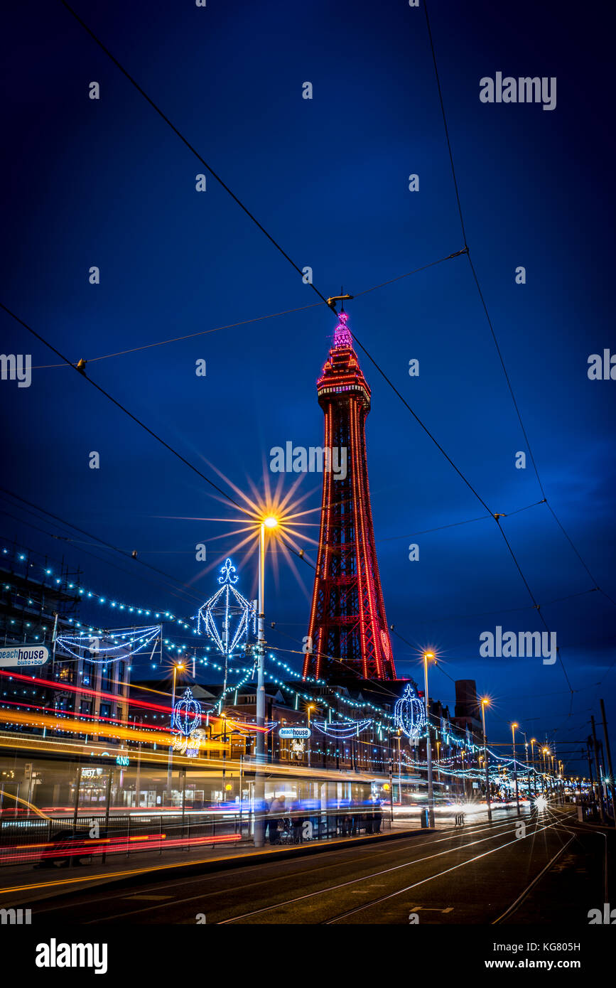 Blackpool Tower and promenade during the Blackpool Illuminations Stock ...