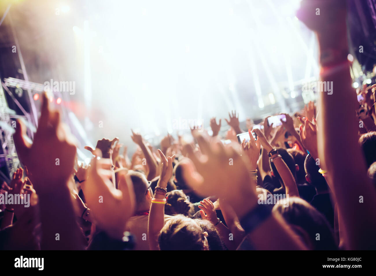 Portrait of happy crowd enjoying at music festival Stock Photo - Alamy