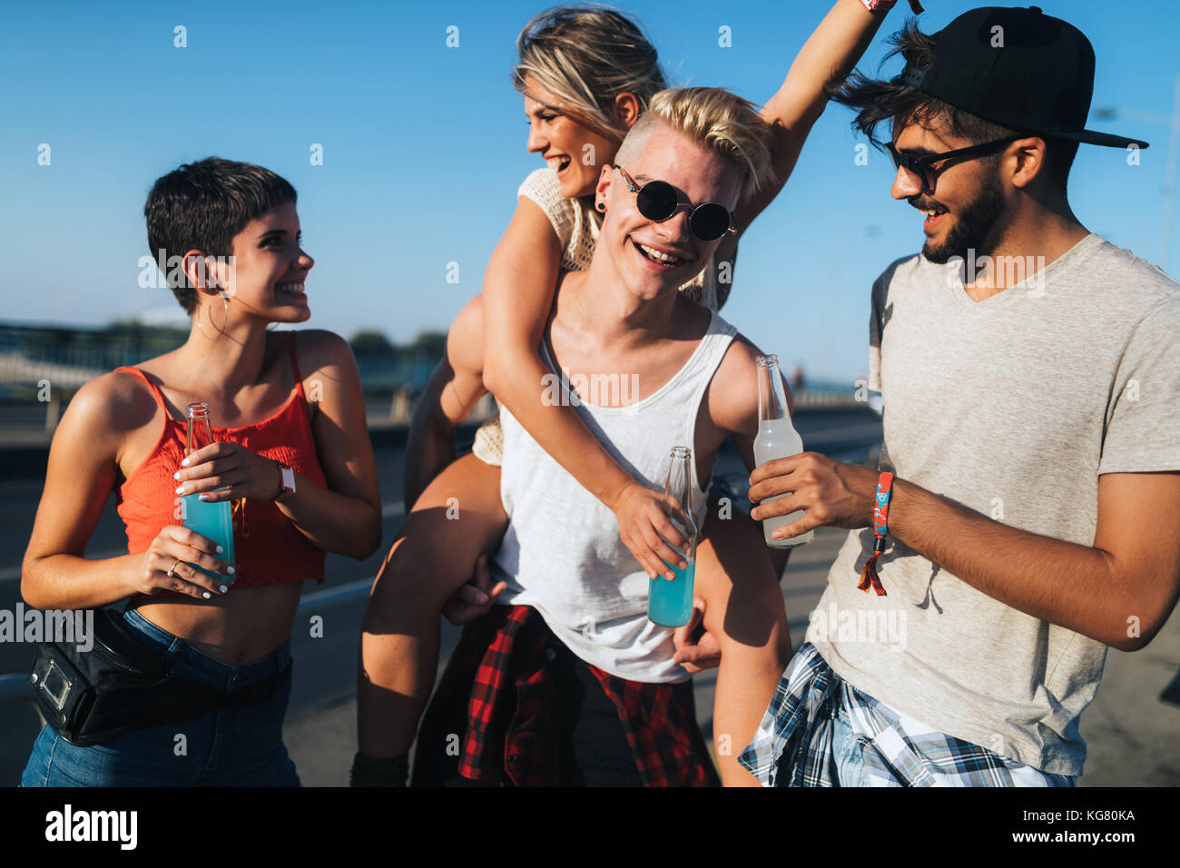Group of young happy friends having fun time Stock Photo - Alamy