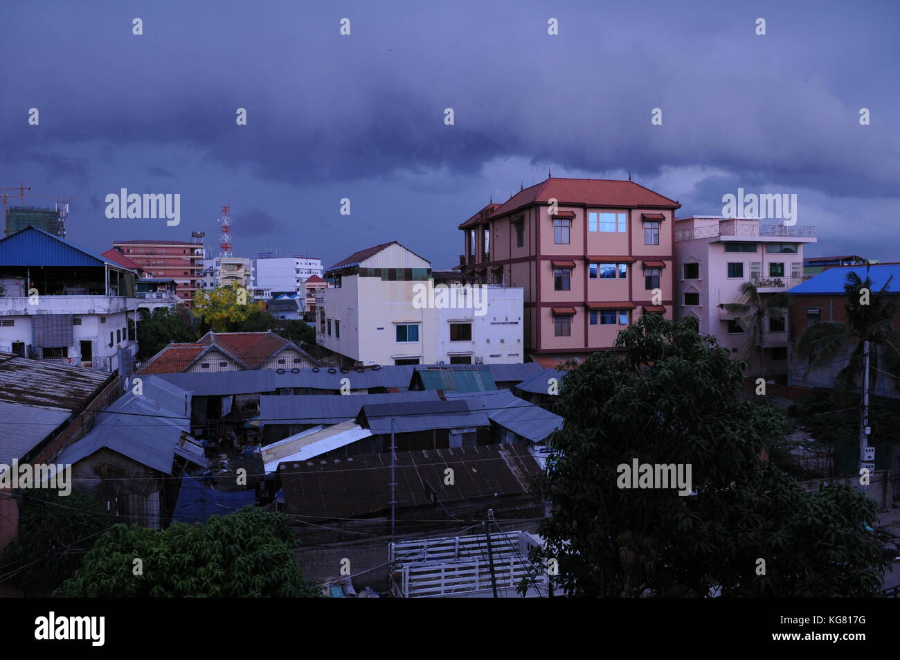 Dark clouds over Boeung Trabek during the rainy season, Phnom Penh ...