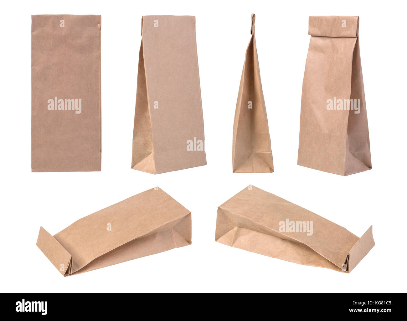 Brown paper bag packaging template isolated on white background Stock ...