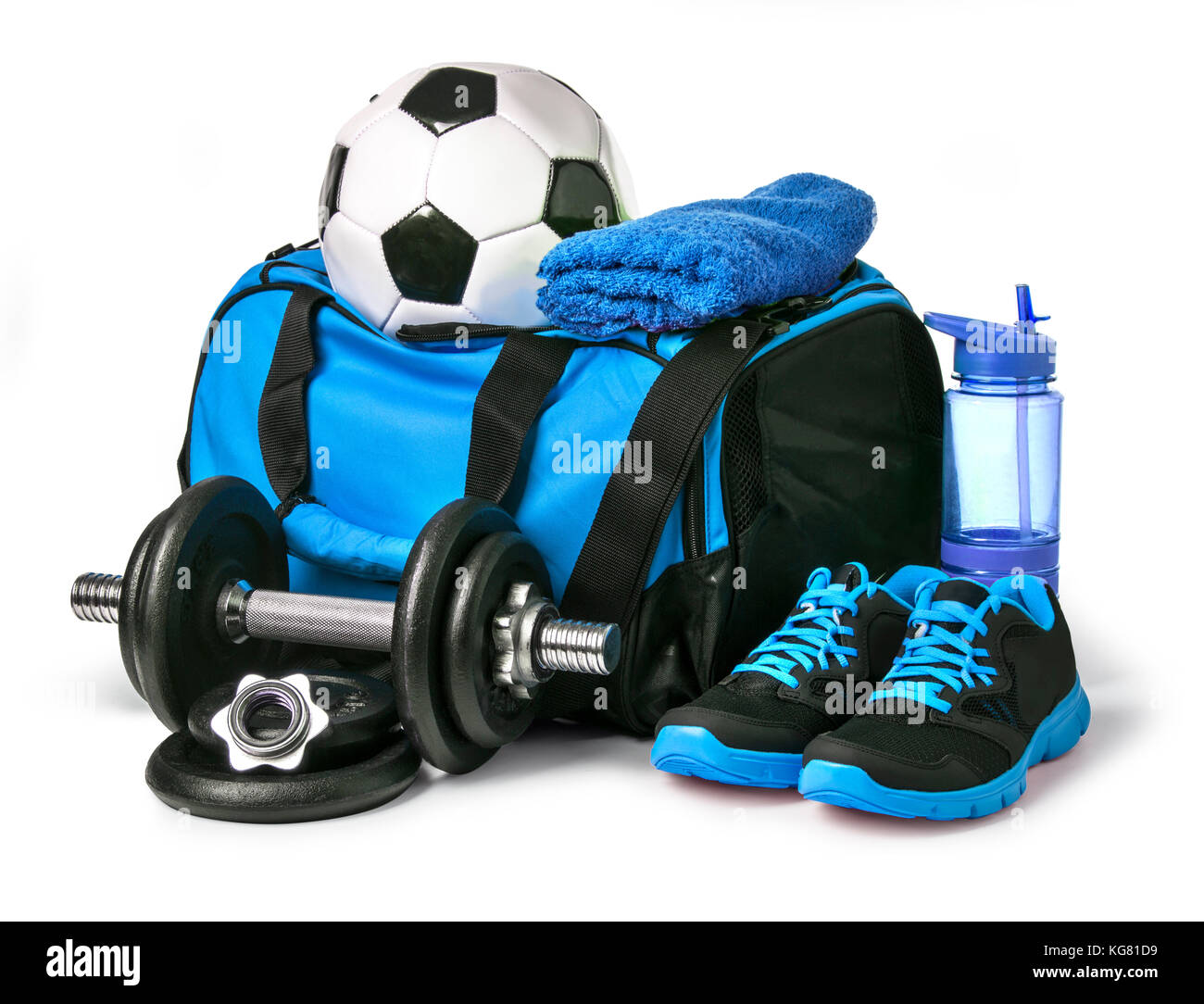 Sports bag with sports equipment isolated on white with clipping path ...