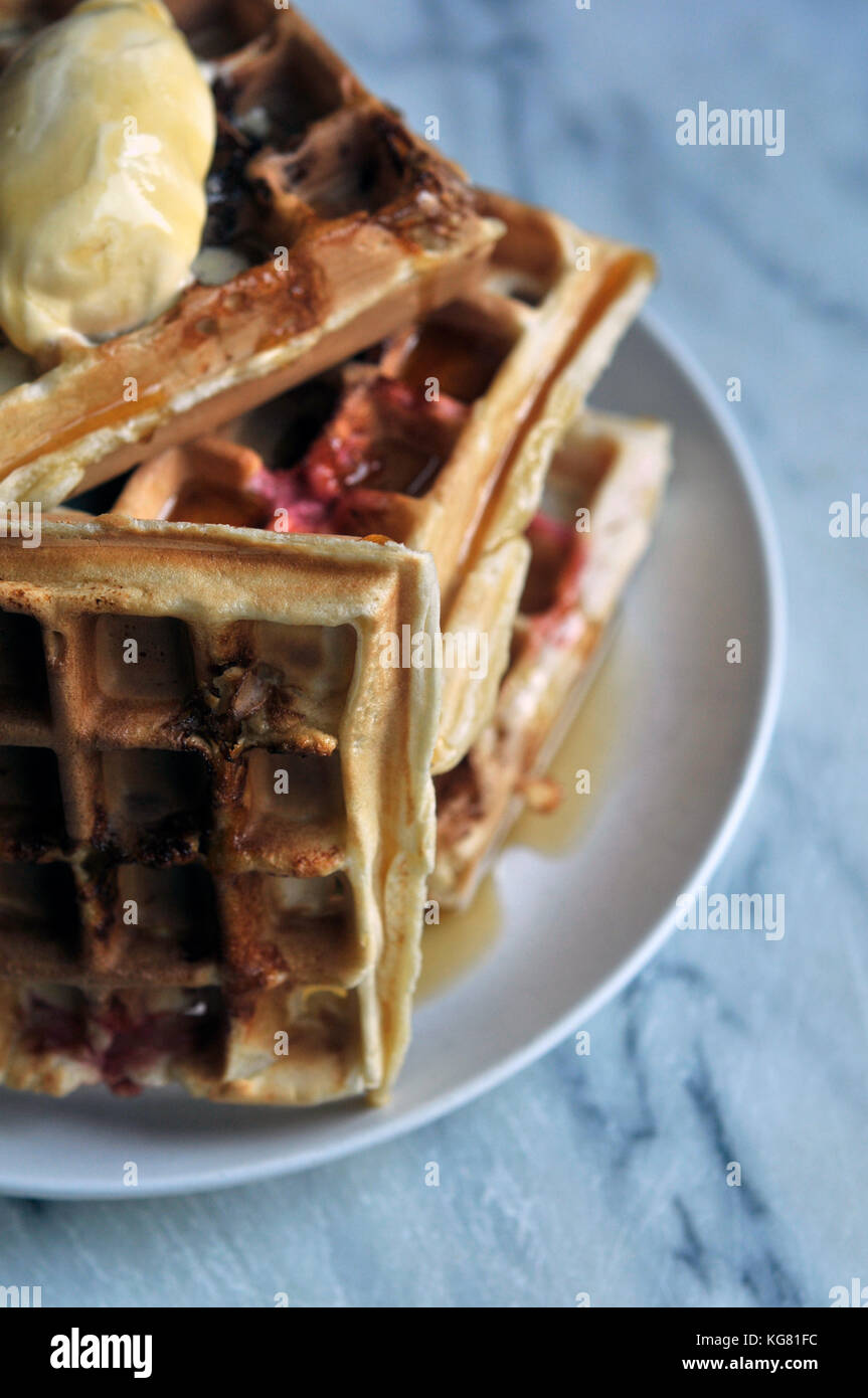 Belgian waffle with eggs hi-res stock photography and images - Alamy