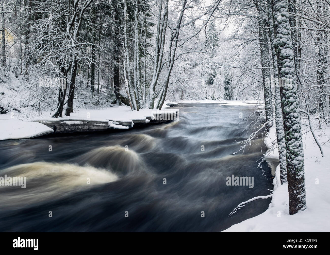 Scenic landscape with flowing river at winter morning Stock Photo - Alamy