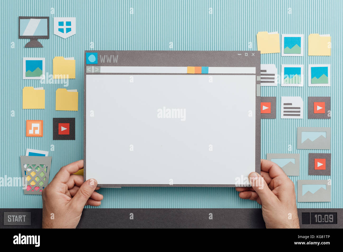 Blank web page on a browser, the user is holding the window, internet ...