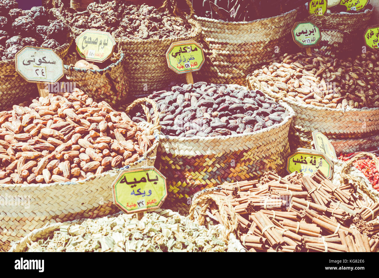 Traditional spices bazaar with herbs and spices in Aswan, Egypt Stock ...