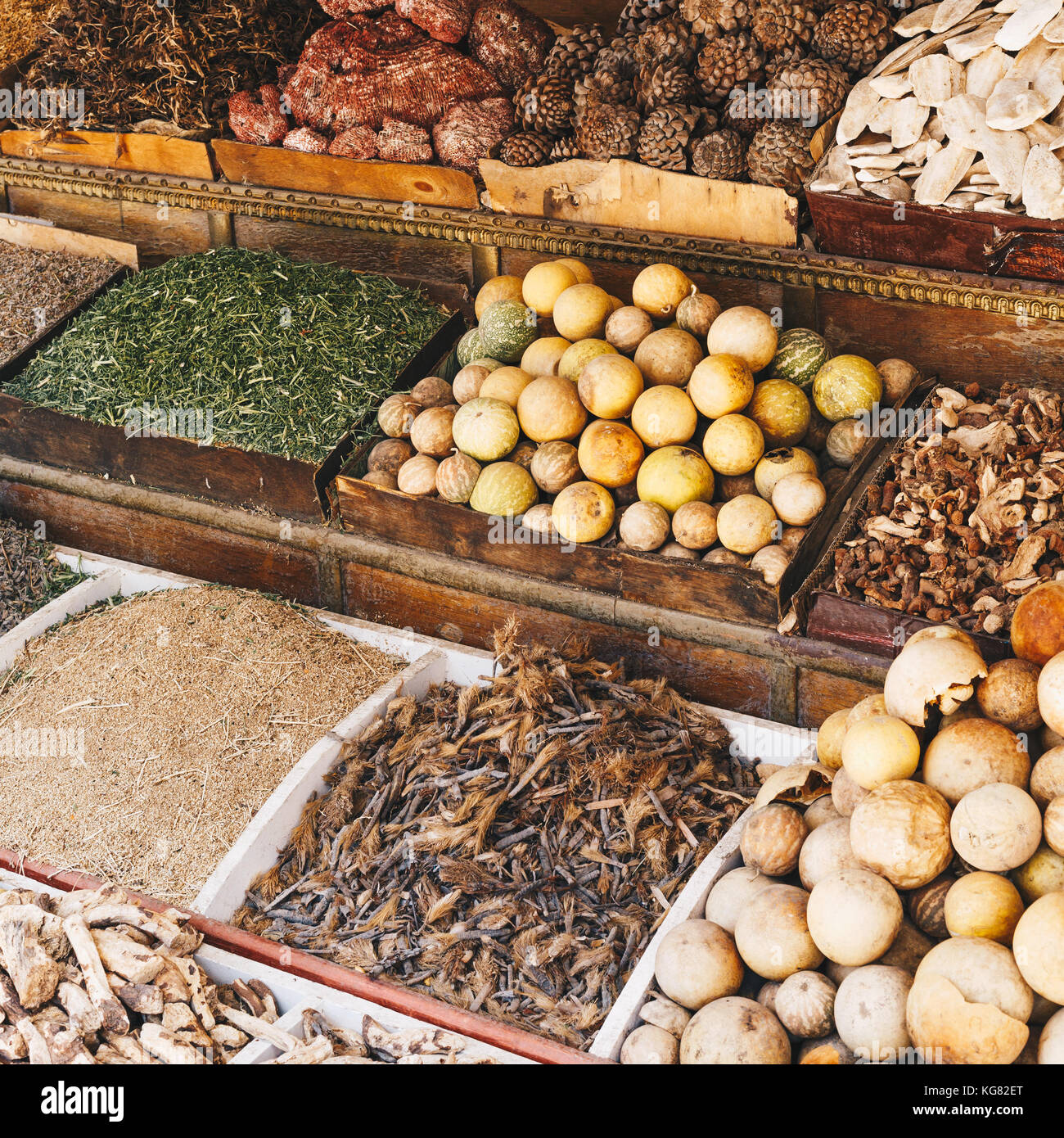 Traditional spices bazaar with herbs and spices in Aswan, Egypt Stock ...