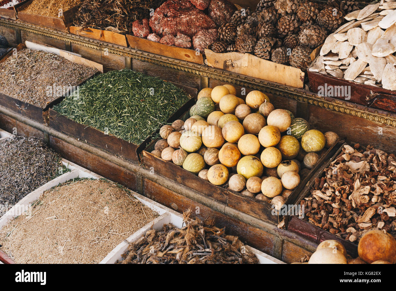 Traditional spices bazaar with herbs and spices in Aswan, Egypt Stock ...