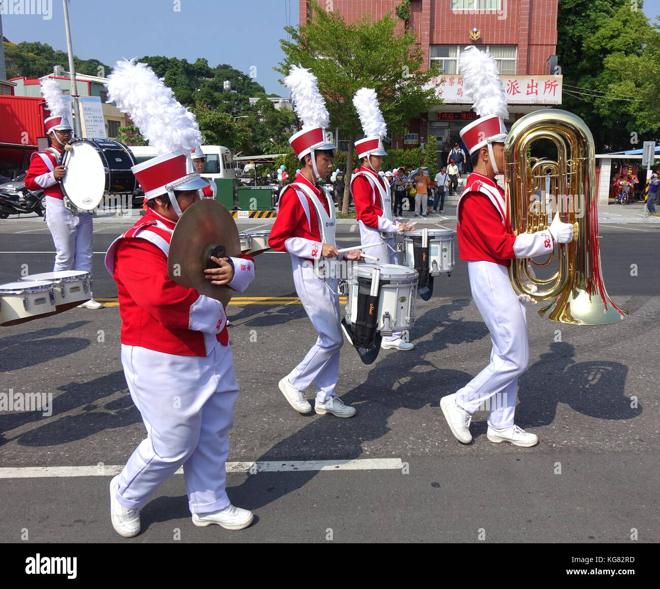 KAOHSIUNG, TAIWAN -- OCTOBER 1, 2017: A high school marching band gets ...