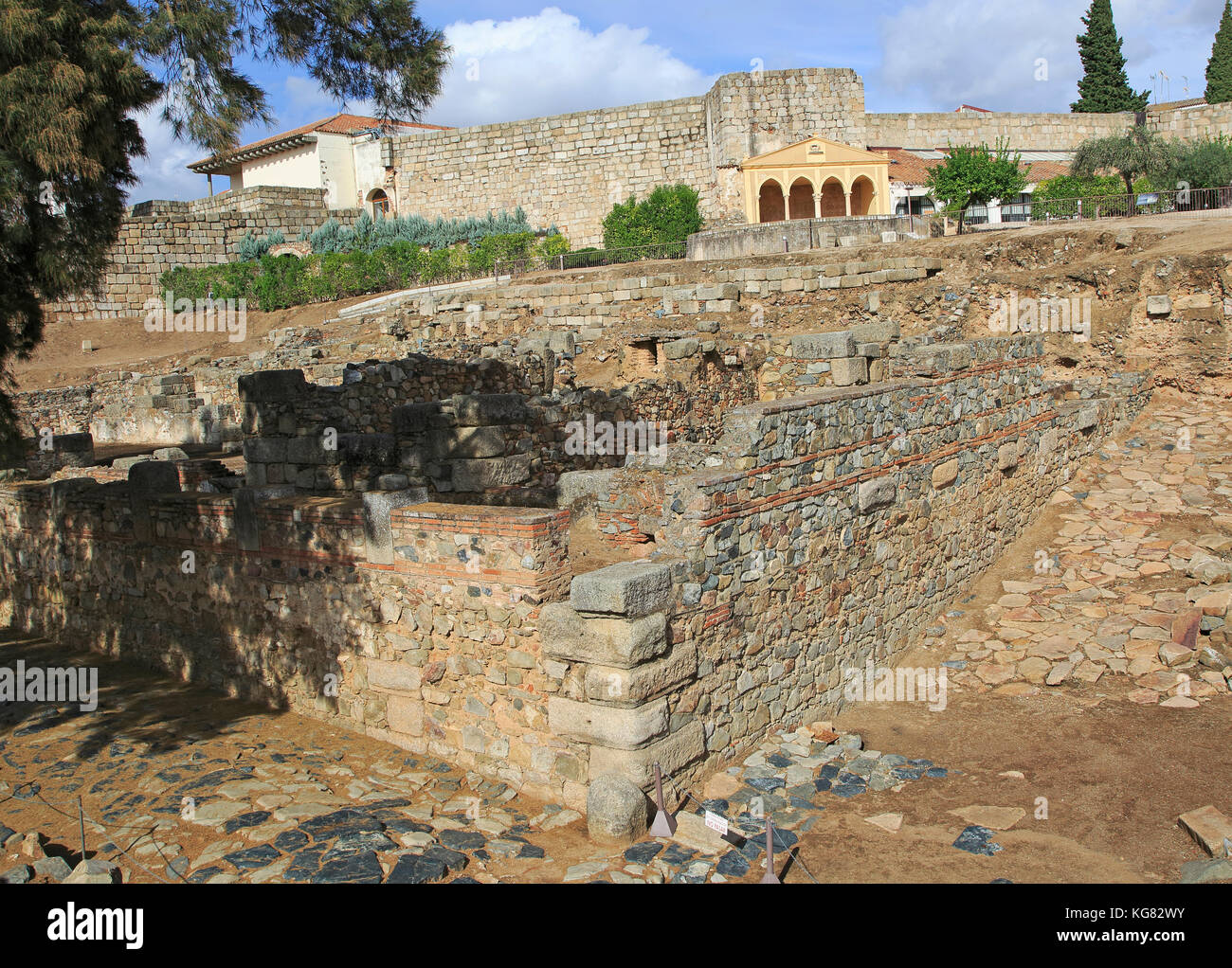 Walls inside Alcazaba castle building, Merida, Extremadura, Spain Stock ...
