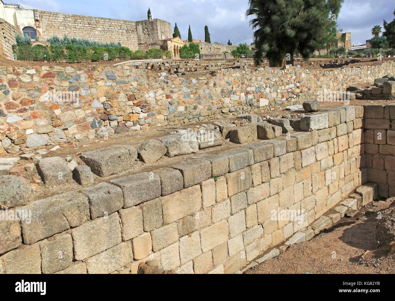 Walls inside Alcazaba castle building, Merida, Extremadura, Spain Stock ...