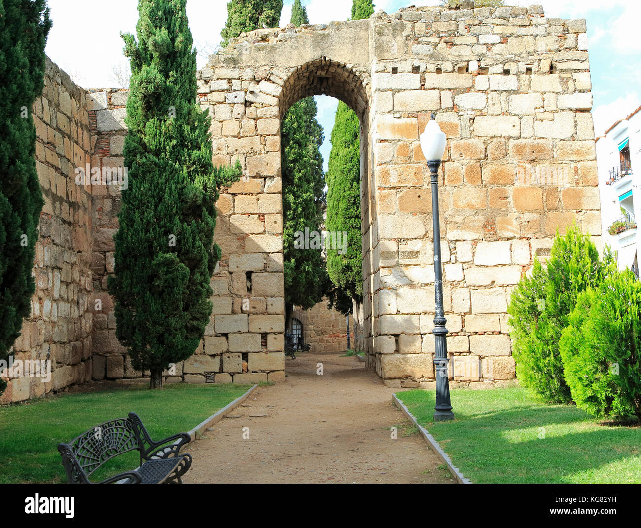 Walls of Alcazaba castle building, Merida, Extremadura, Spain Stock ...