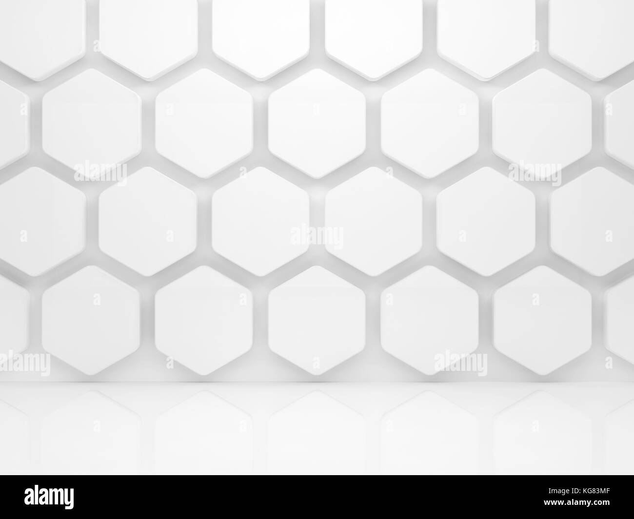 Abstract white interior with honeycomb installation on the wall, 3d ...