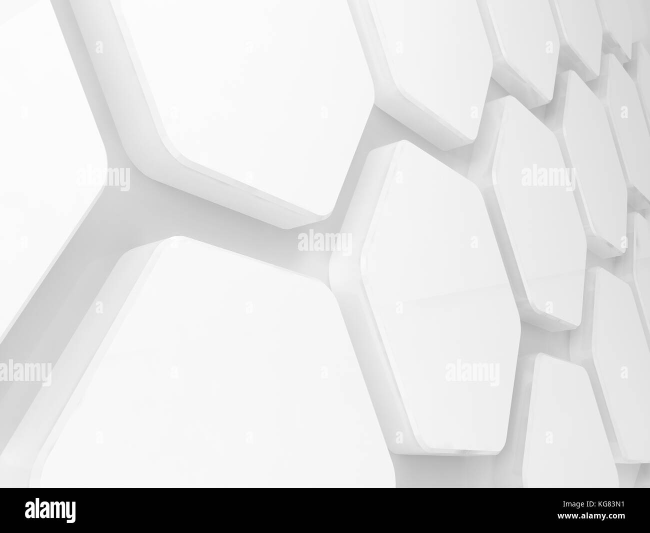 Abstract white honeycomb installation pattern on the wall, 3d render ...