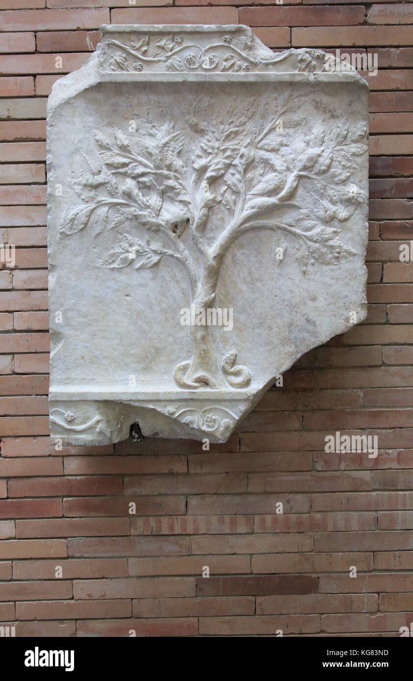 Marble tree with birds and serpent, Museo Nacional de Arte Romano ...