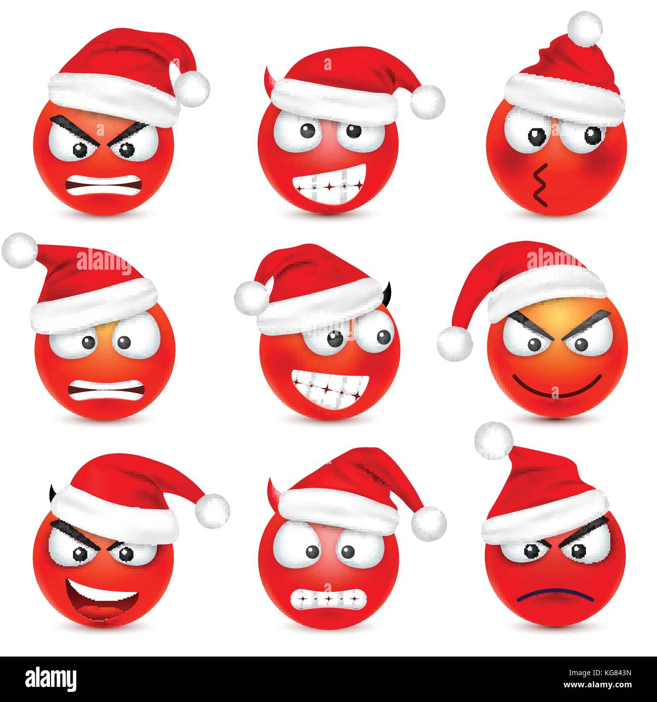 Smiley,emoticon set. Yellow face with emotions and Christmas hat. New ...