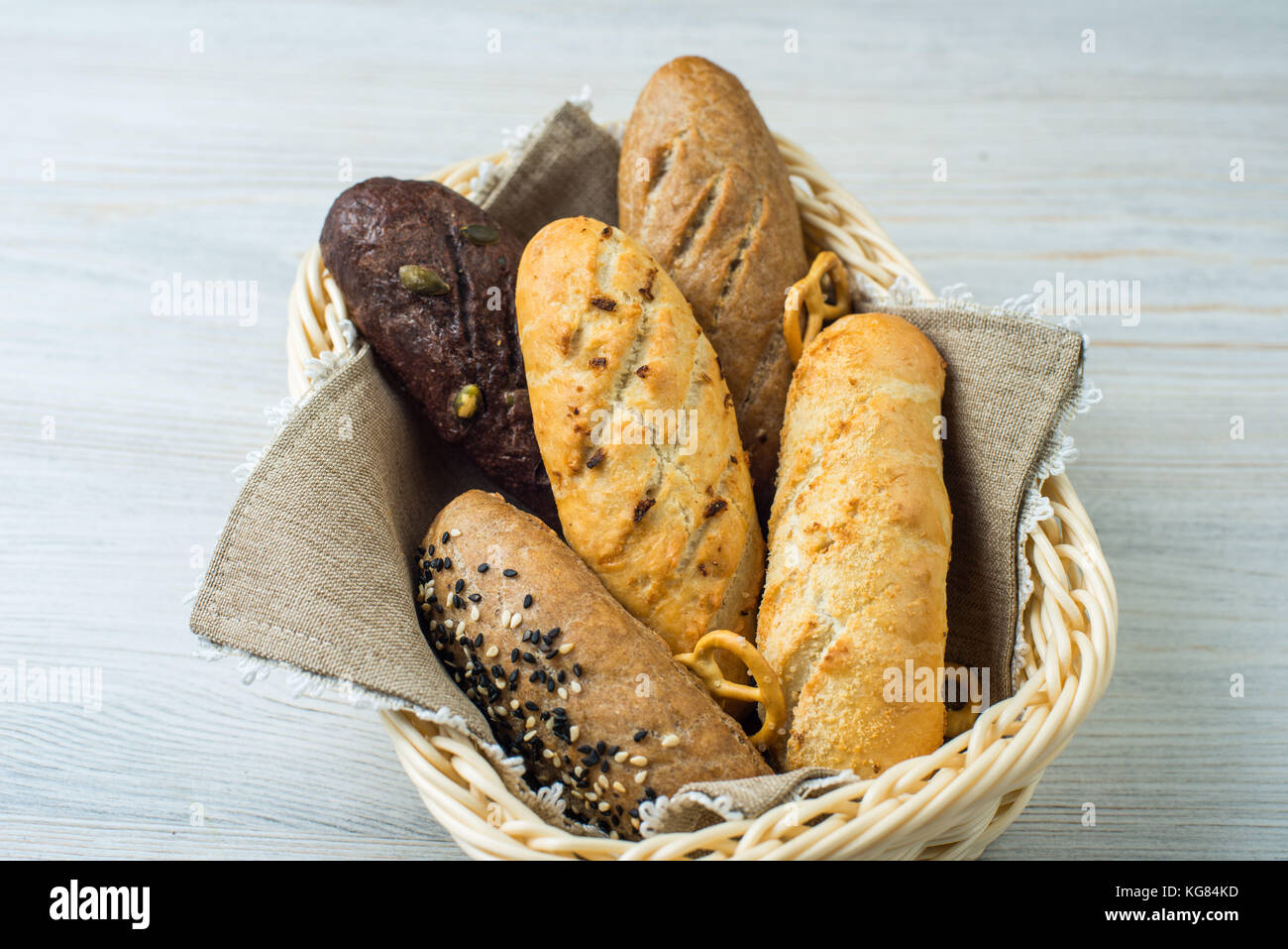 Bread plate with different types of bread made with different flours is ...