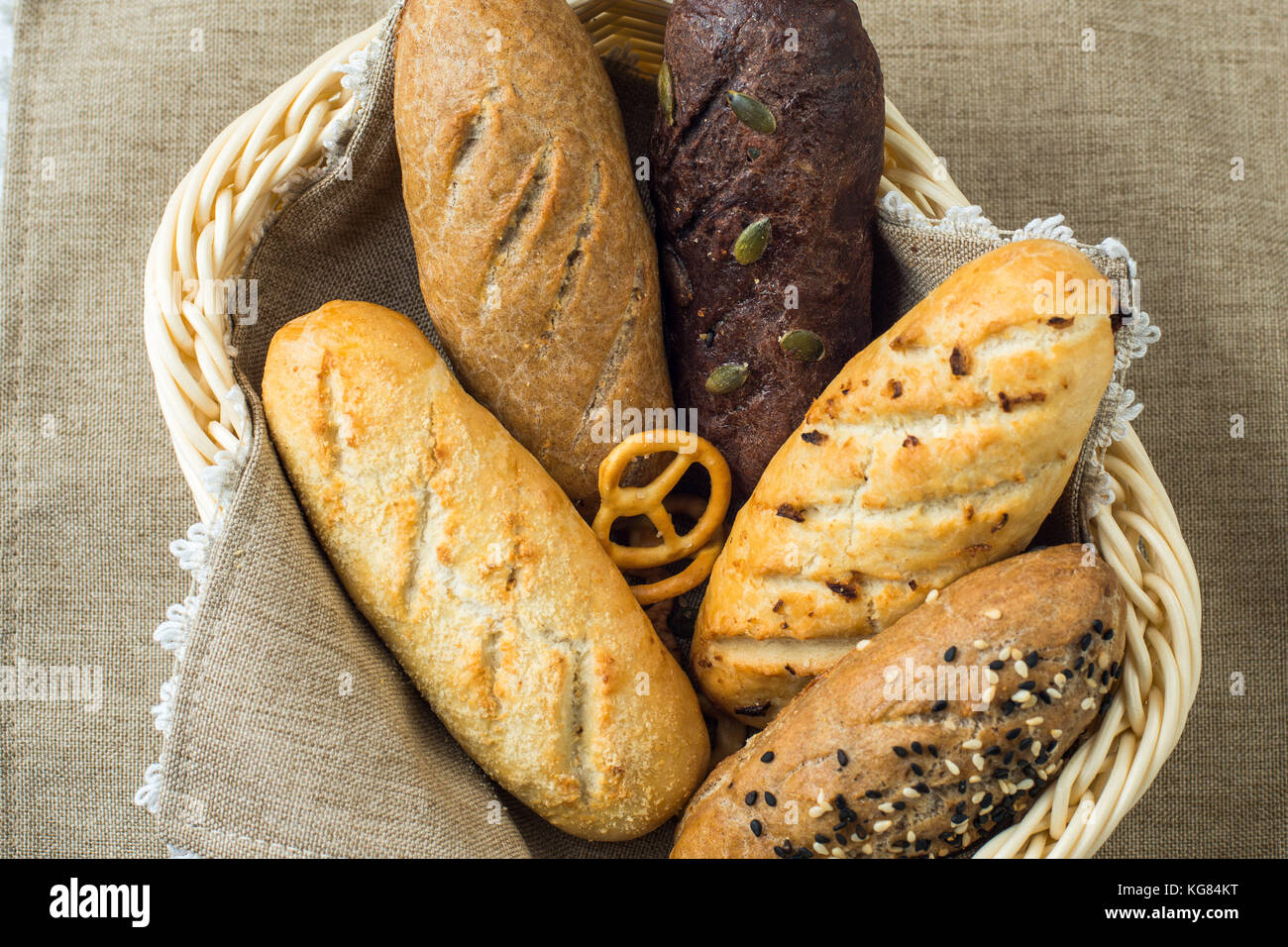 Bread plate with different types of bread made with different flours is ...