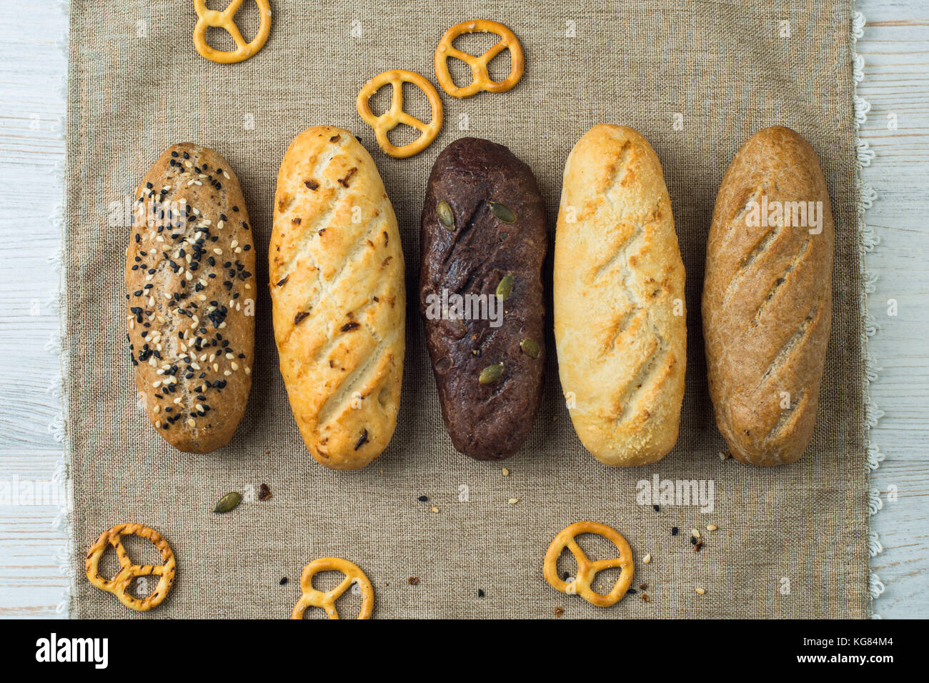 Bread plate with different types of bread made with different flours is ...