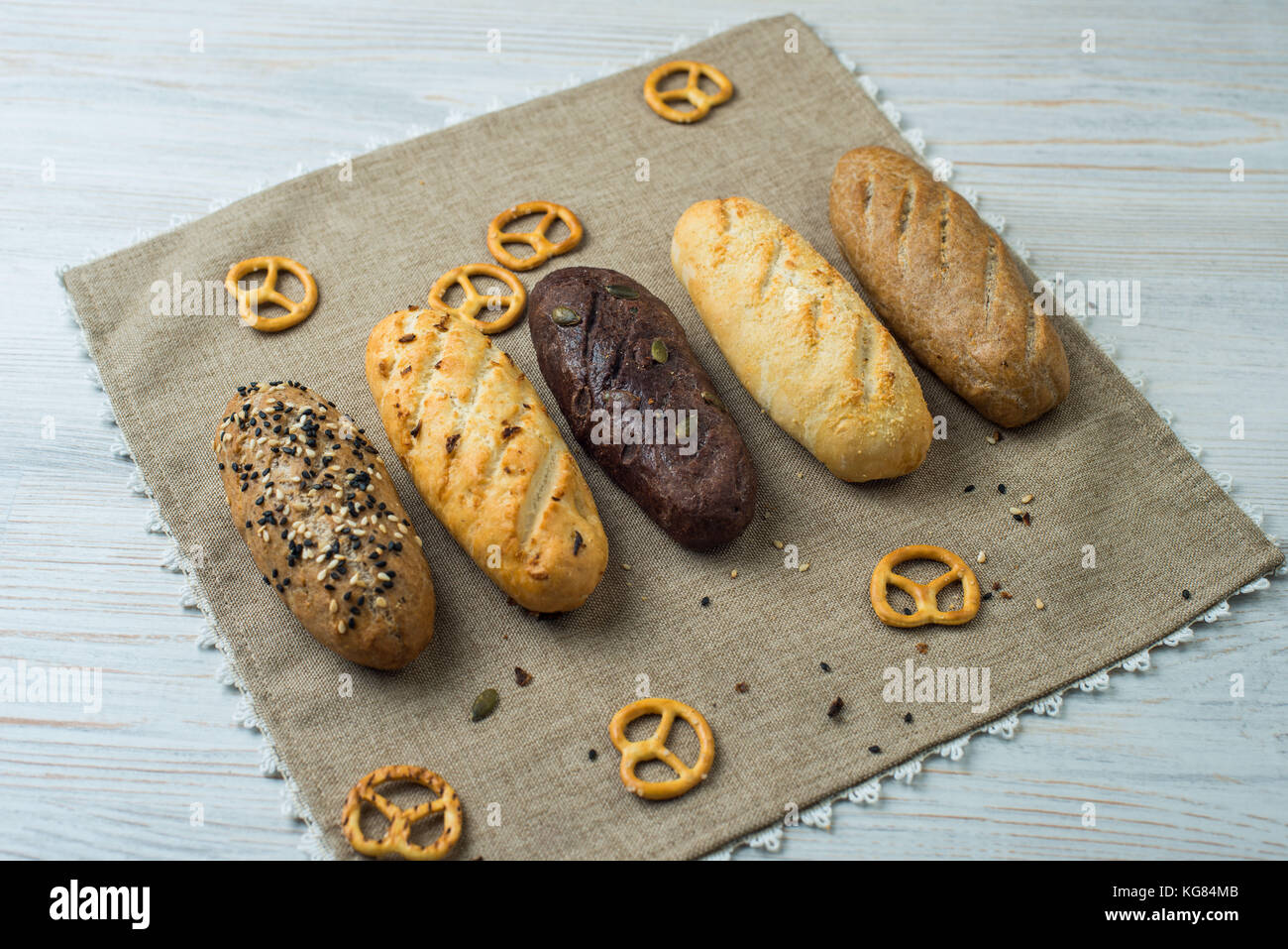 Bread plate with different types of bread made with different flours is ...