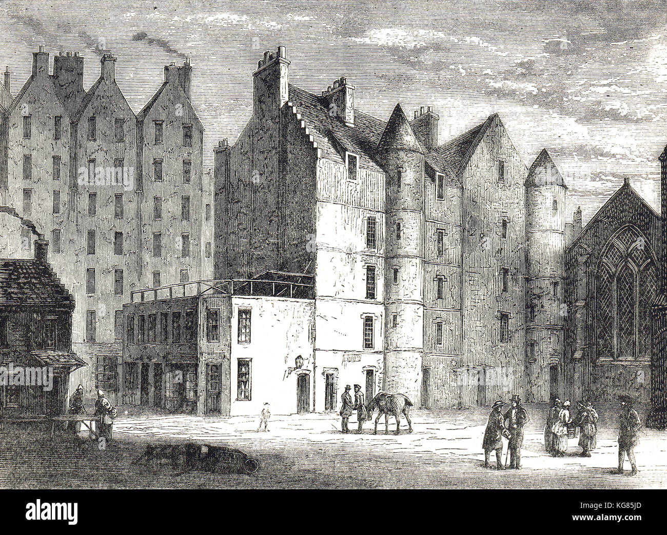 19th century engraving, Old Tolbooth, Edinburgh, Scotland Stock Photo ...