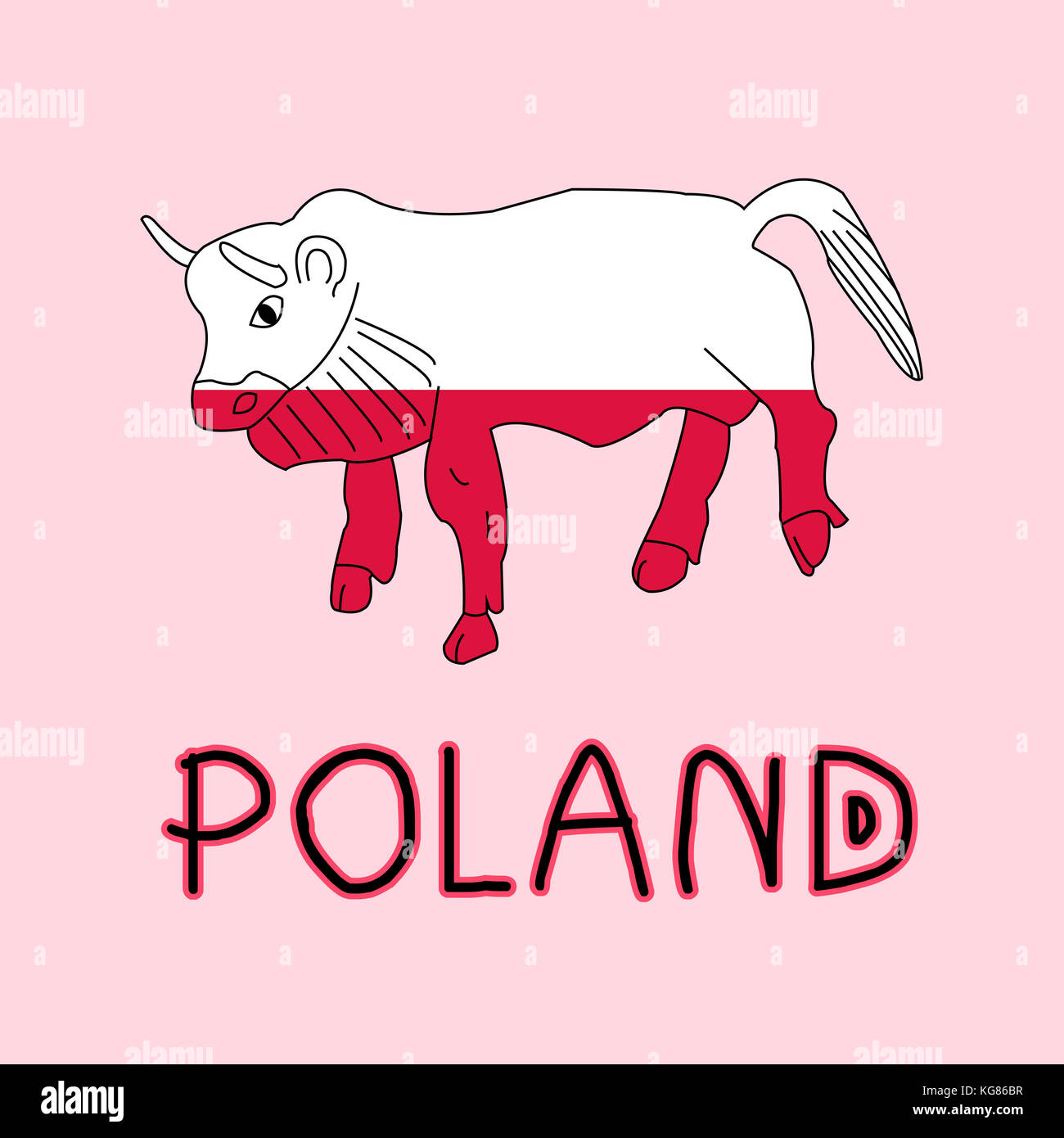 Color Imitation of Poland Flag with European Bison, National Animal ...