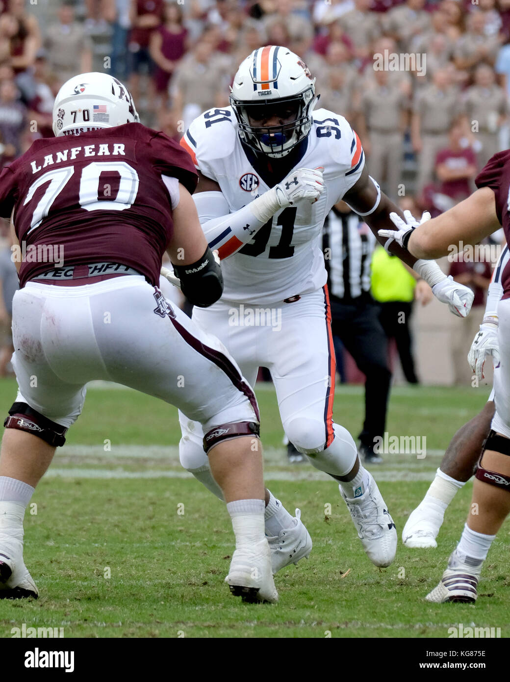 Halftime. 7th Nov, 2017. Nick Coe #91 of the Auburn Tigers in action vs ...