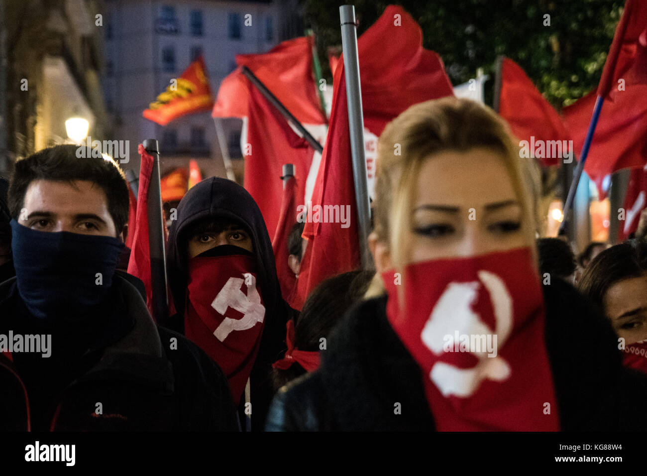 Madrid, Spain. 4th Nov, 2017. People with their face covered with ...