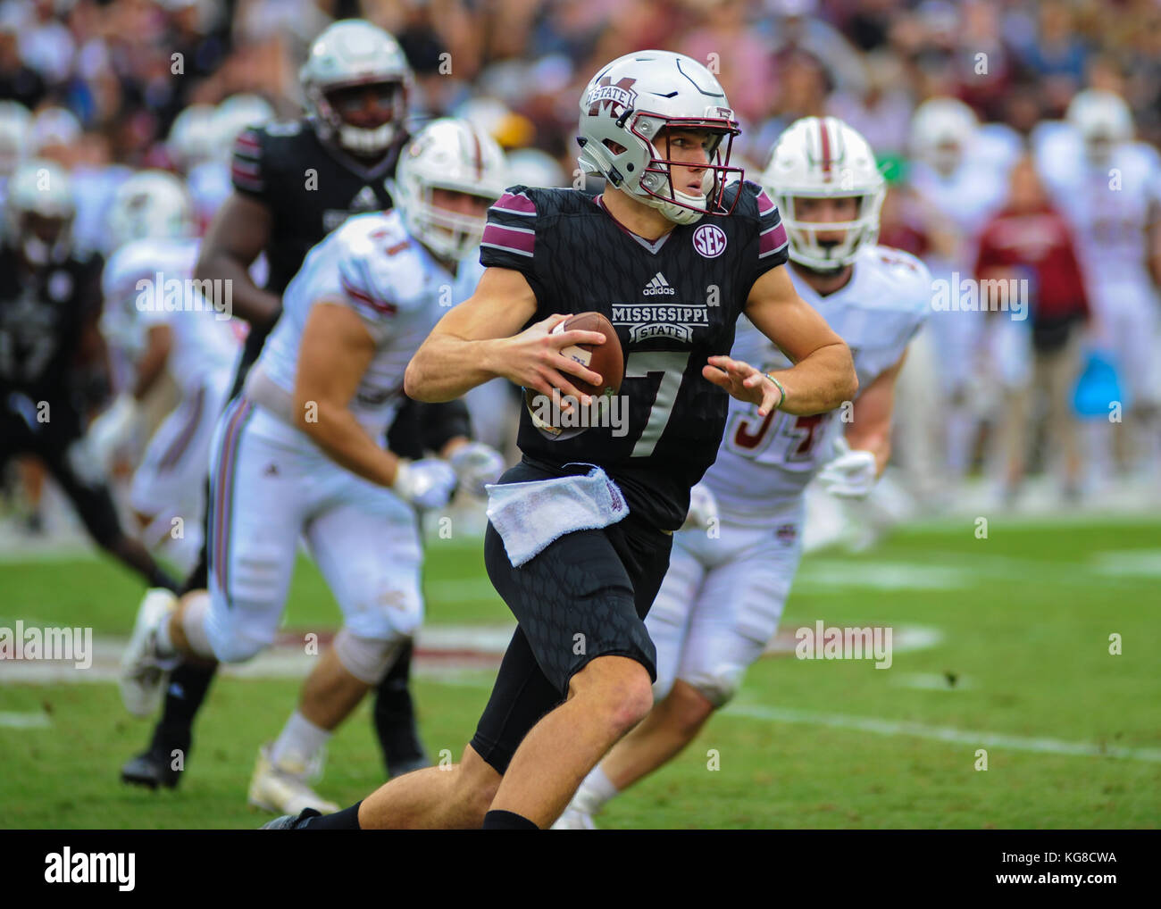 October 14, 2017; Memphis, TN, USA; MSU QB, NICK FITZGERALD (7), rolls ...