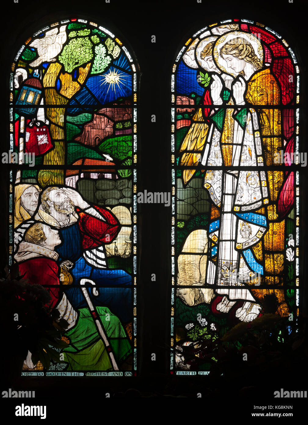 Shepherds and angels stained glass, St. John the Baptist Church ...