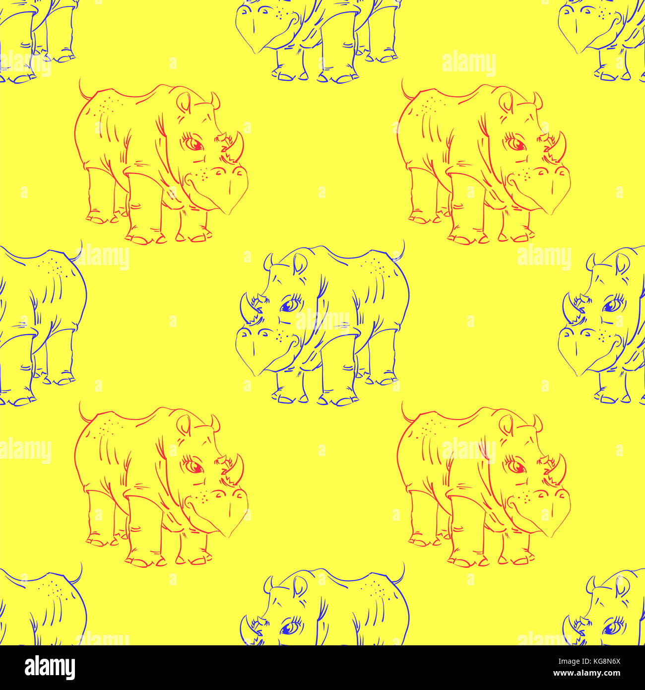Cartoon Rhino Seamless Pattern Stock Photo - Alamy