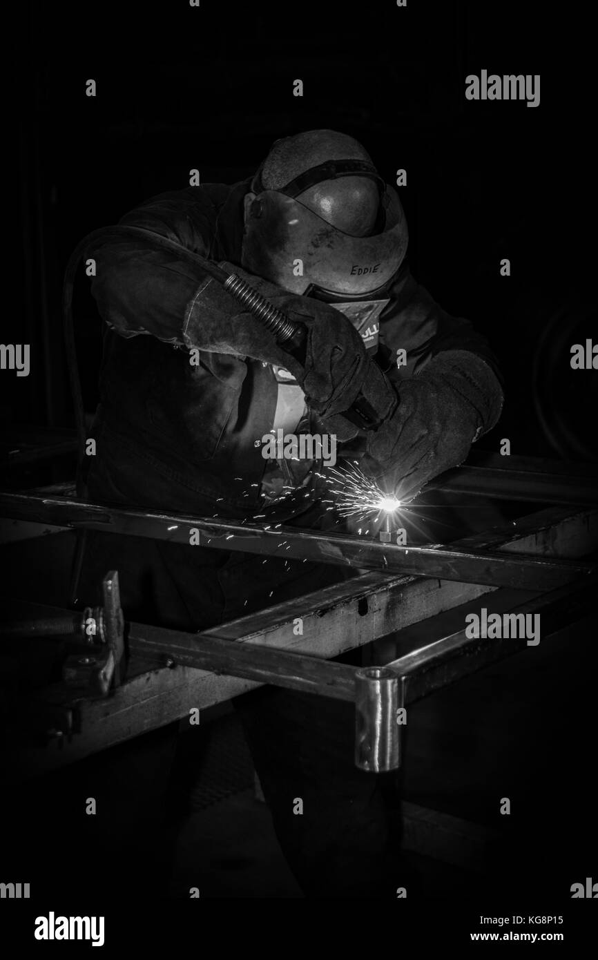 Welder arc welding steel Black and White Stock Photos & Images - Alamy