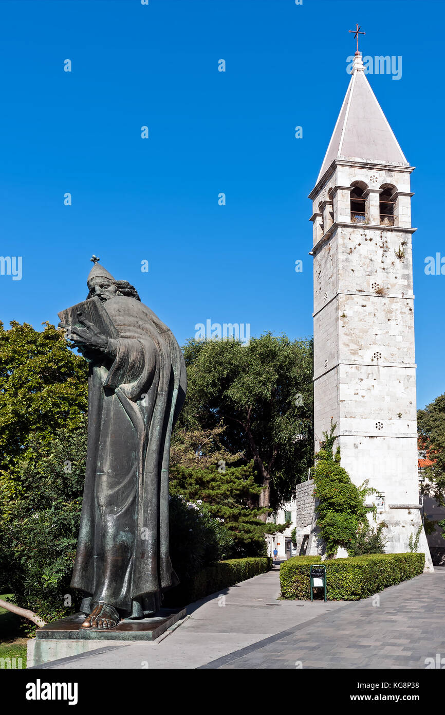 Gregory of Nin statue and bell tower in Split - Dalmacia, Croatia Stock ...
