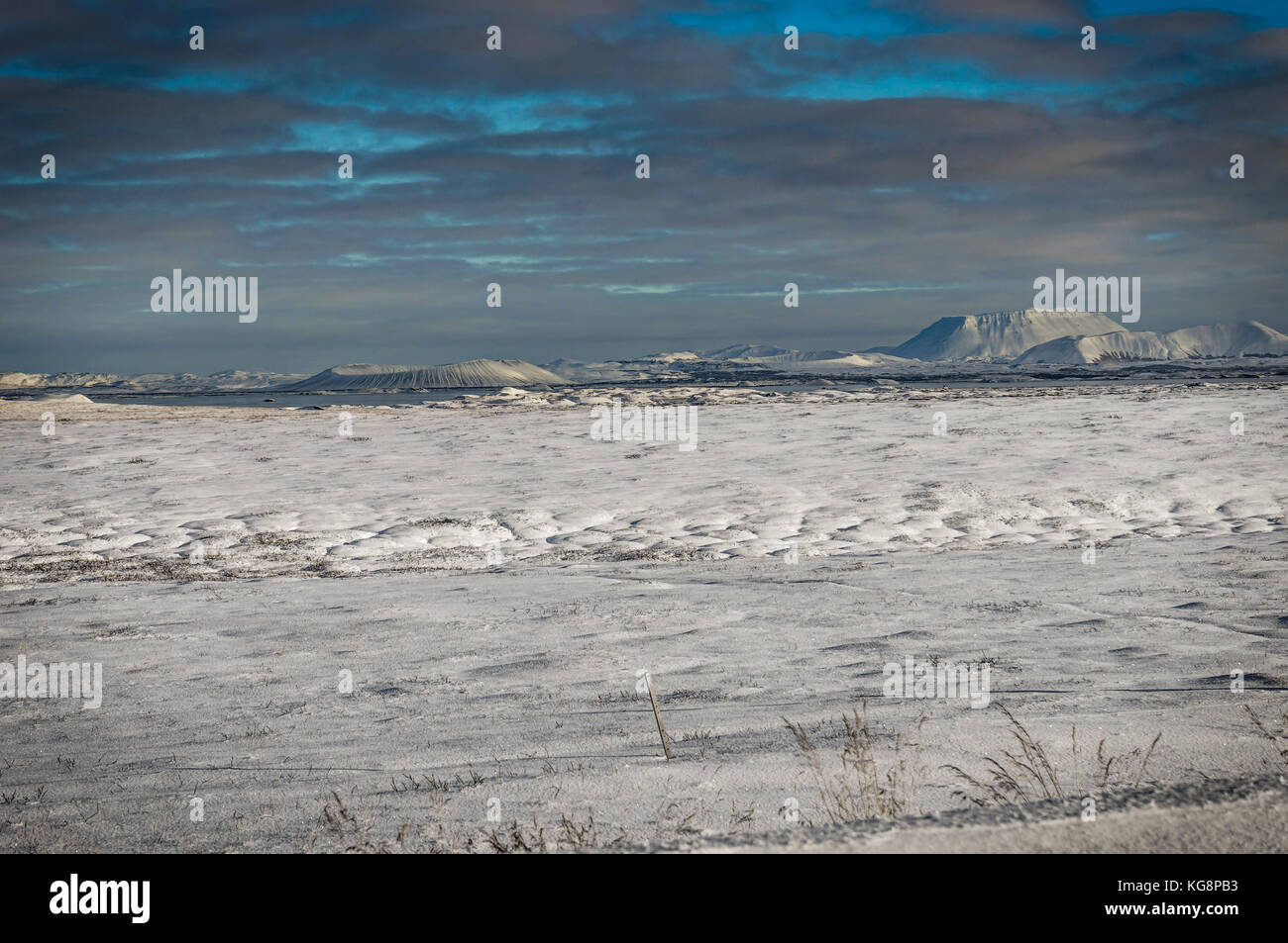 Iceland Winter view with Volcano covered in Snow towards Snow Ca Stock ...