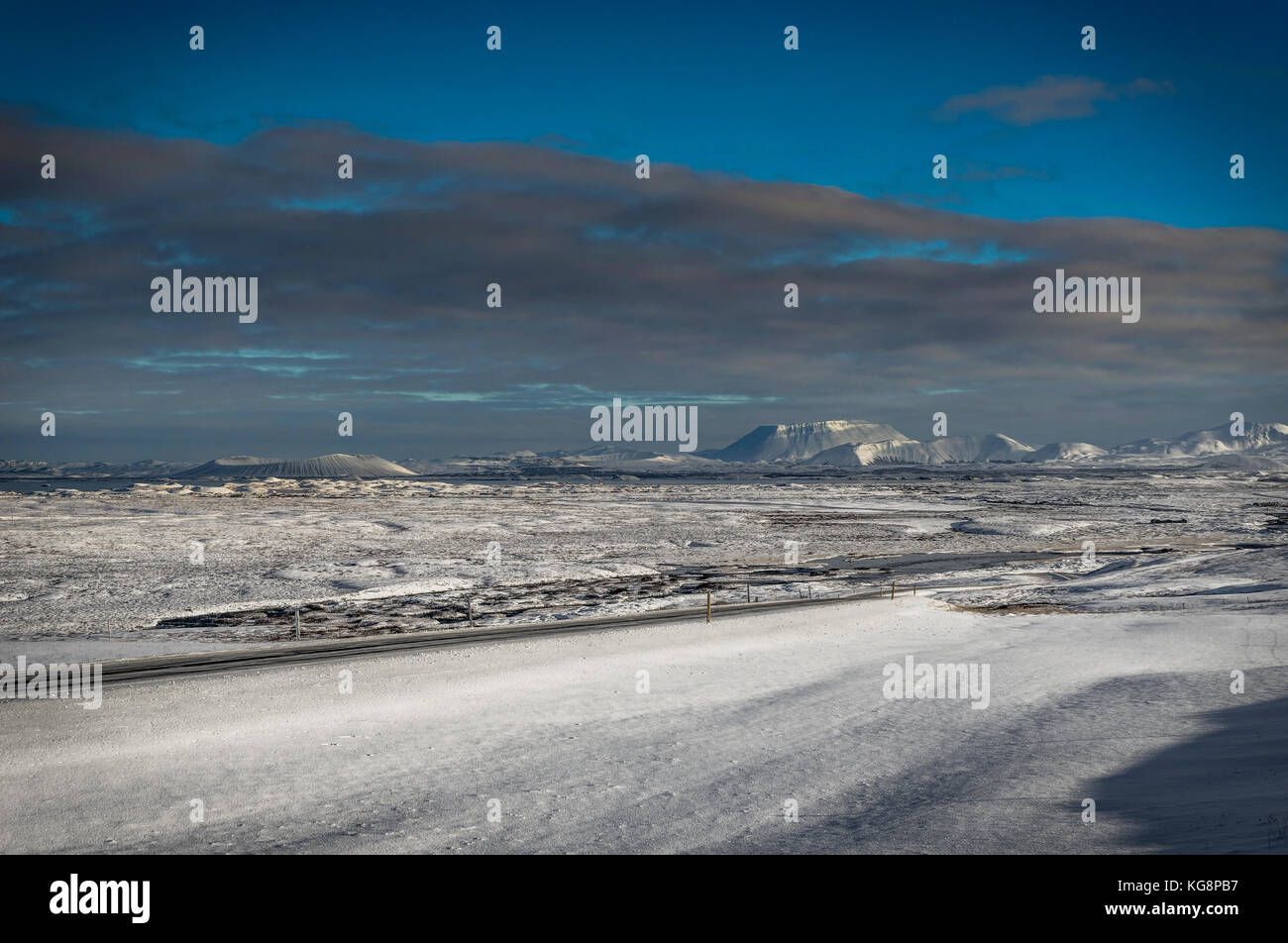 Iceland Winter view with Volcano covered in Snow towards Snow Ca Stock ...