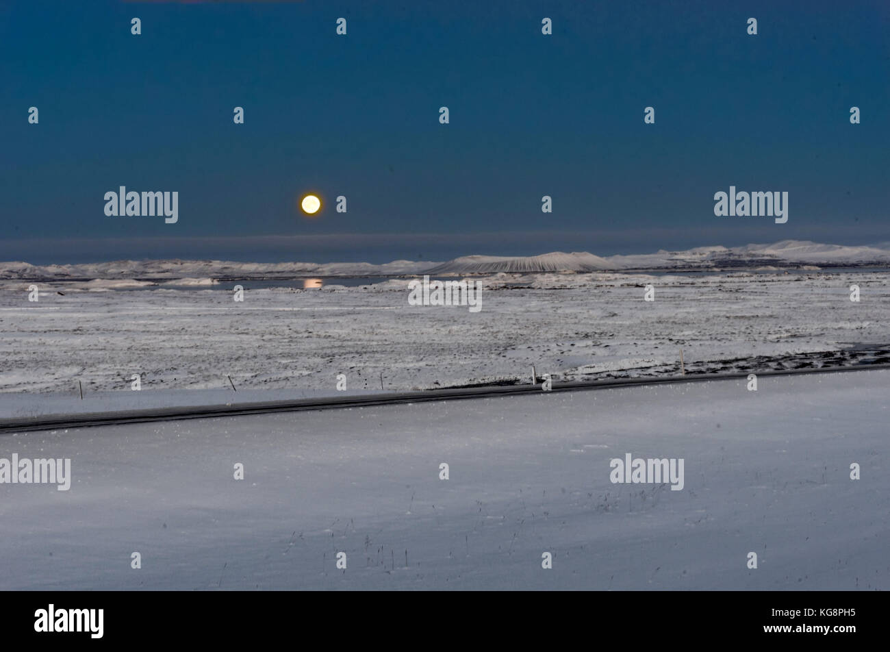 Moon over Iceland winter Landscape snow White Stock Photo - Alamy