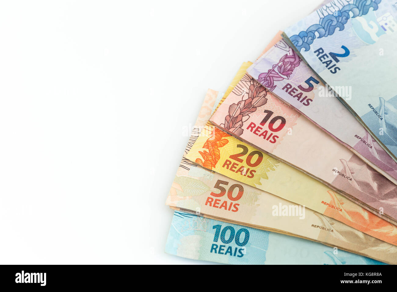 Brazilian money / reais, on white background Stock Photo - Alamy