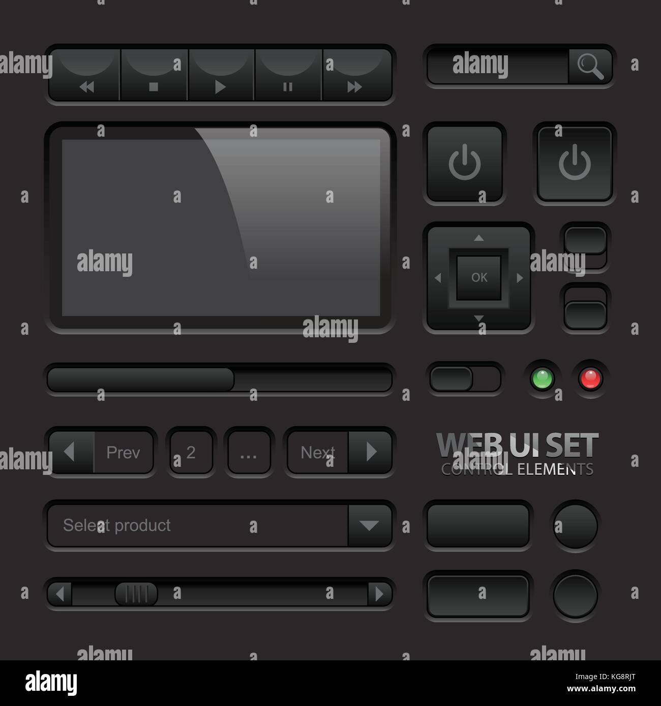 Black Web UI Elements. Buttons, Switches, bars, power buttons, sliders ...