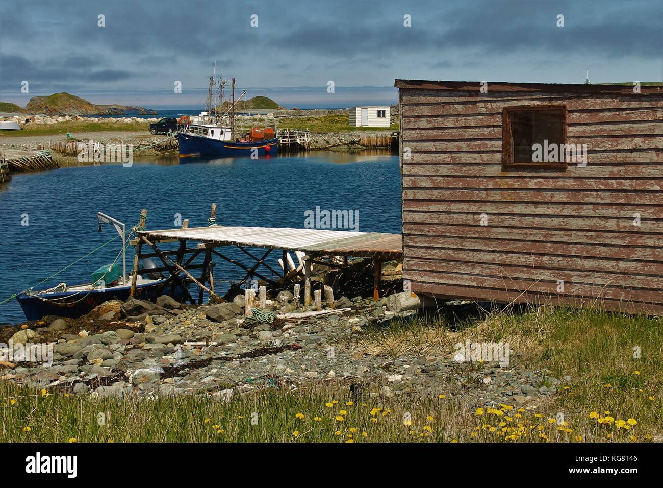 Fishing shed and stage, Ferryland, Newfoundland and Labrador, Canada. A ...