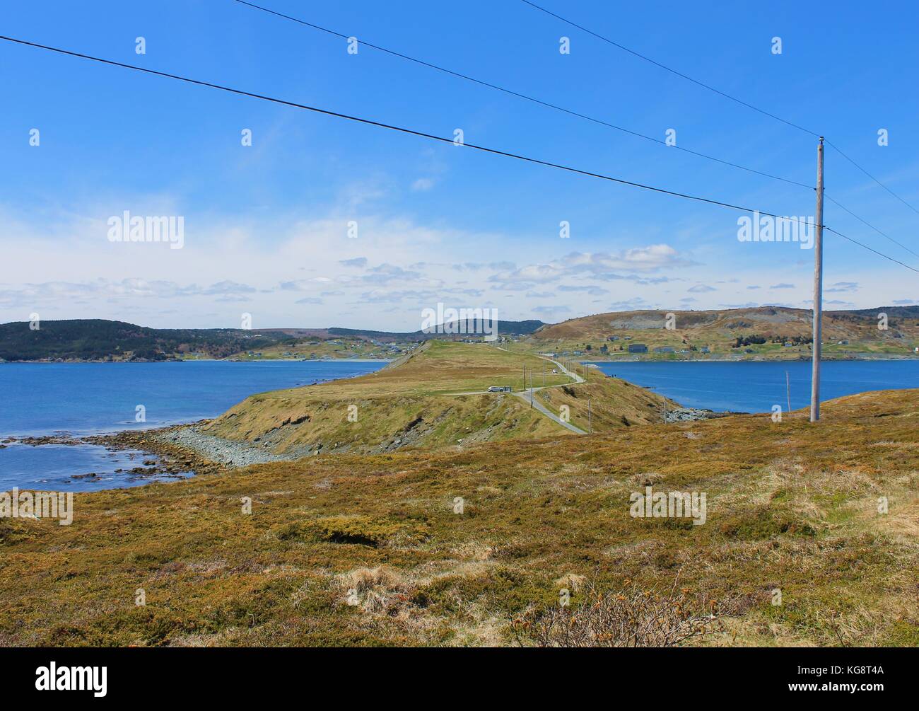 Panoramic view of the Atlantic ocean, and the coastal town of Ferryland ...