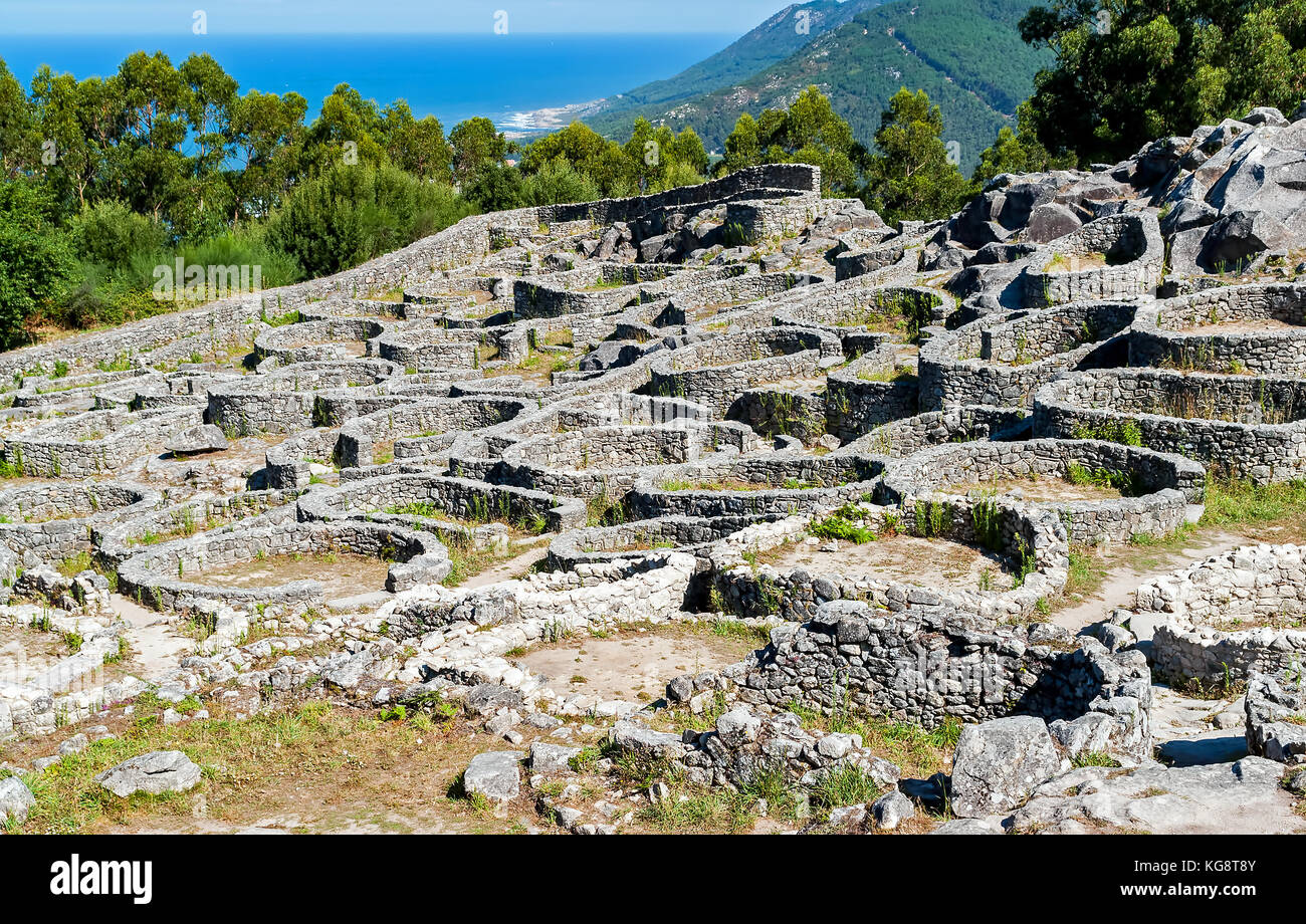 Ruins of ancient Celtic village in Santa Tecla - Galicia, Spain Stock ...