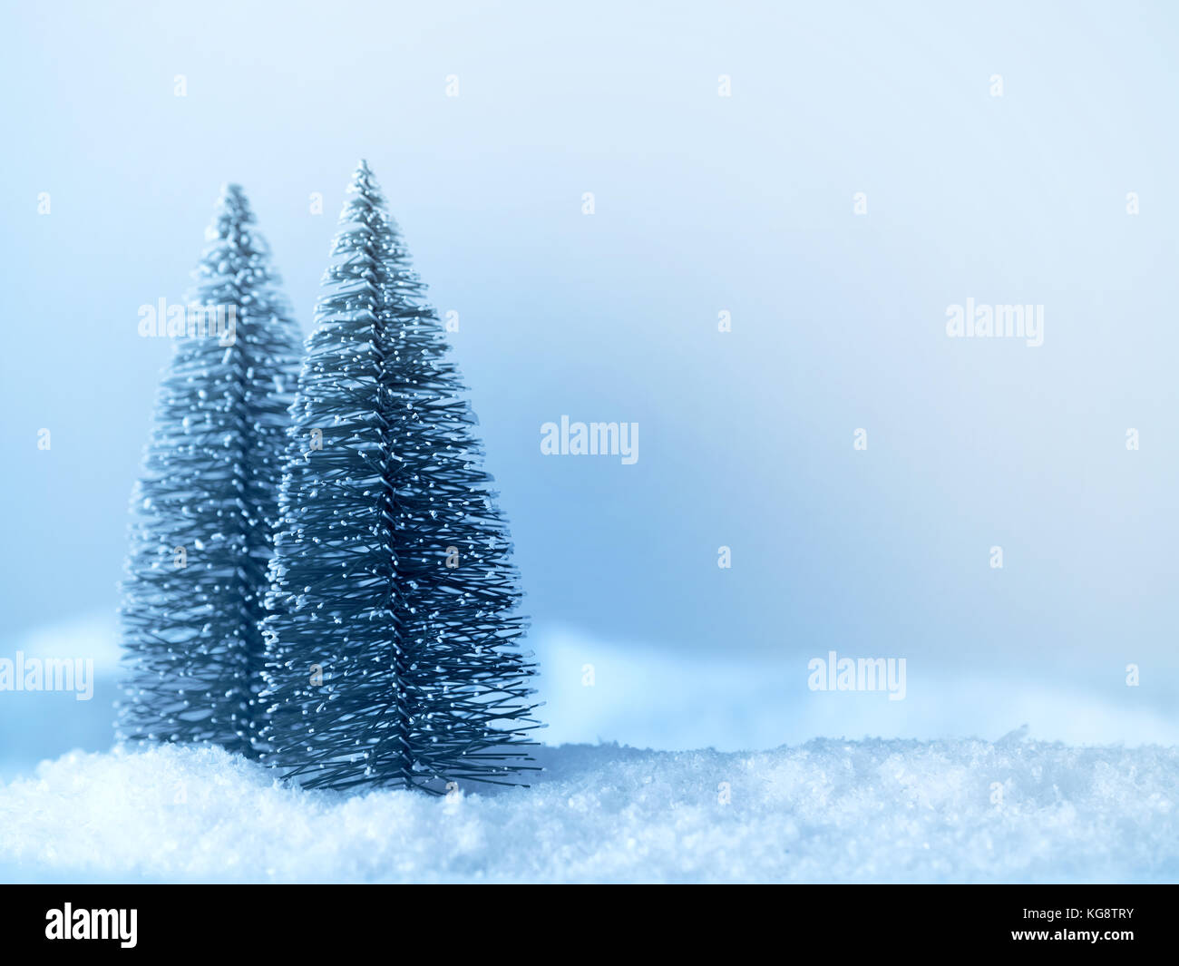 Winter landscape with two trees colored in cold blue with space for ...