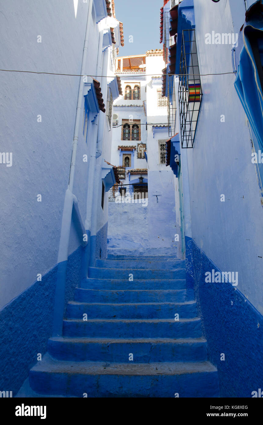 Traditional blue painted buildings in Chefchaouen, Morocco Stock Photo ...