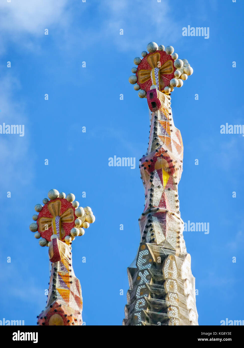 Two of the spires of Sagrada Familia in Barcelona - Spain Stock Photo ...