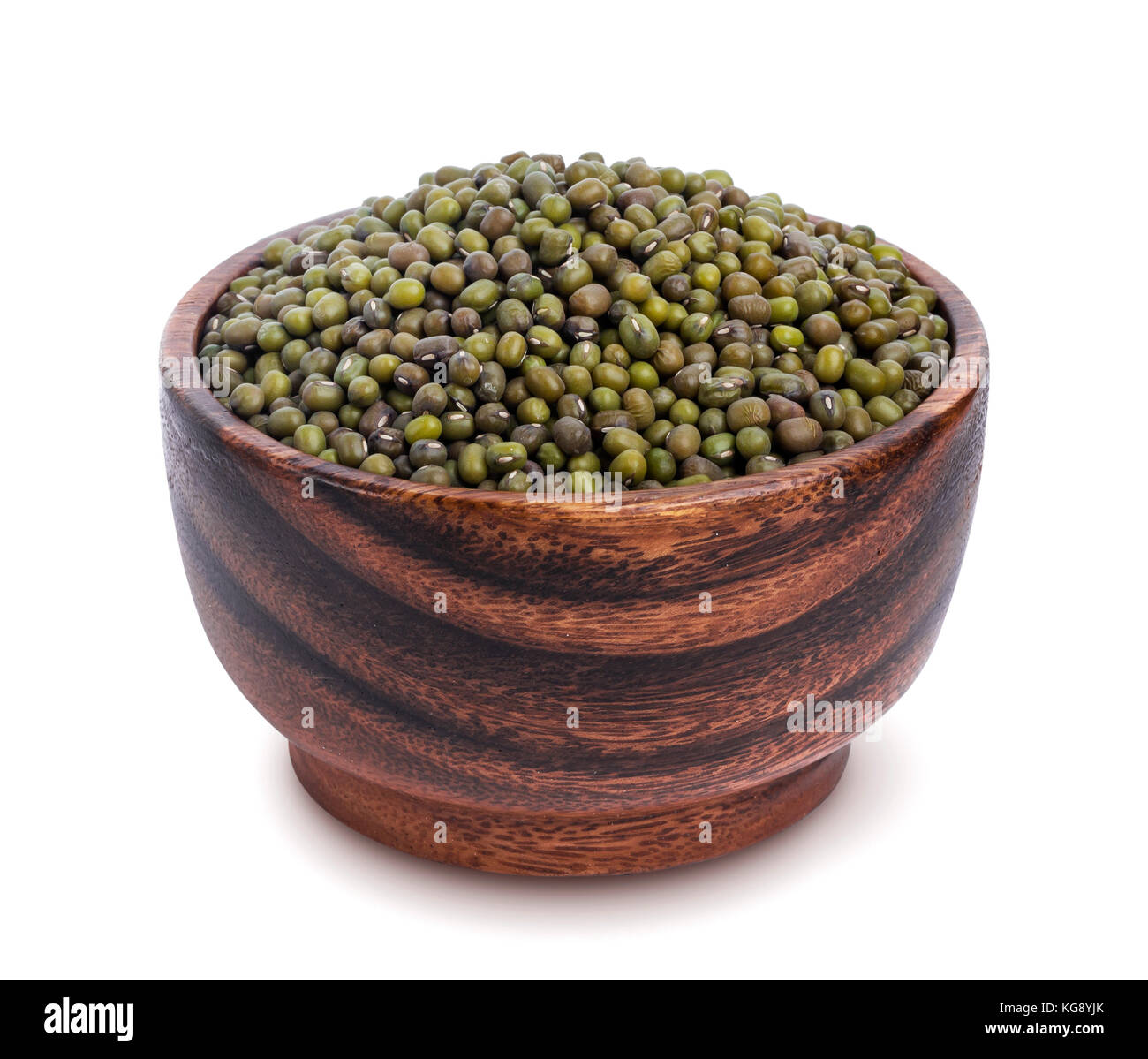 Green mung in wooden bowl isolated on white background Stock Photo - Alamy