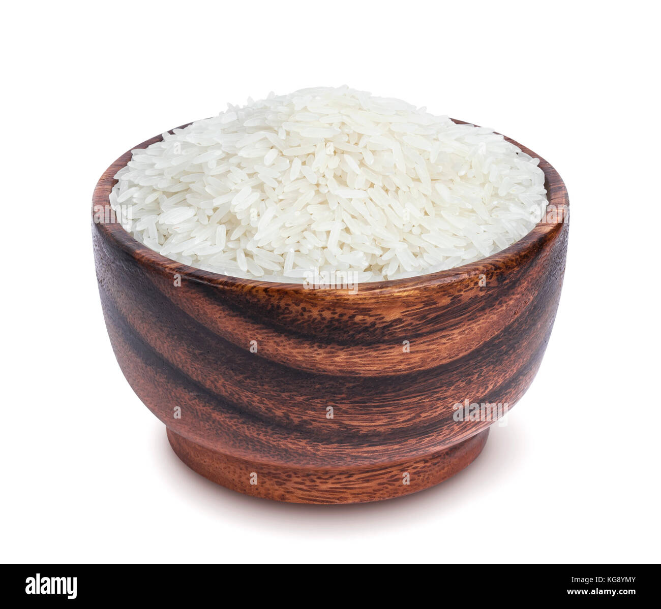Jasmine rice in wooden bowl isolated on white background Stock Photo ...