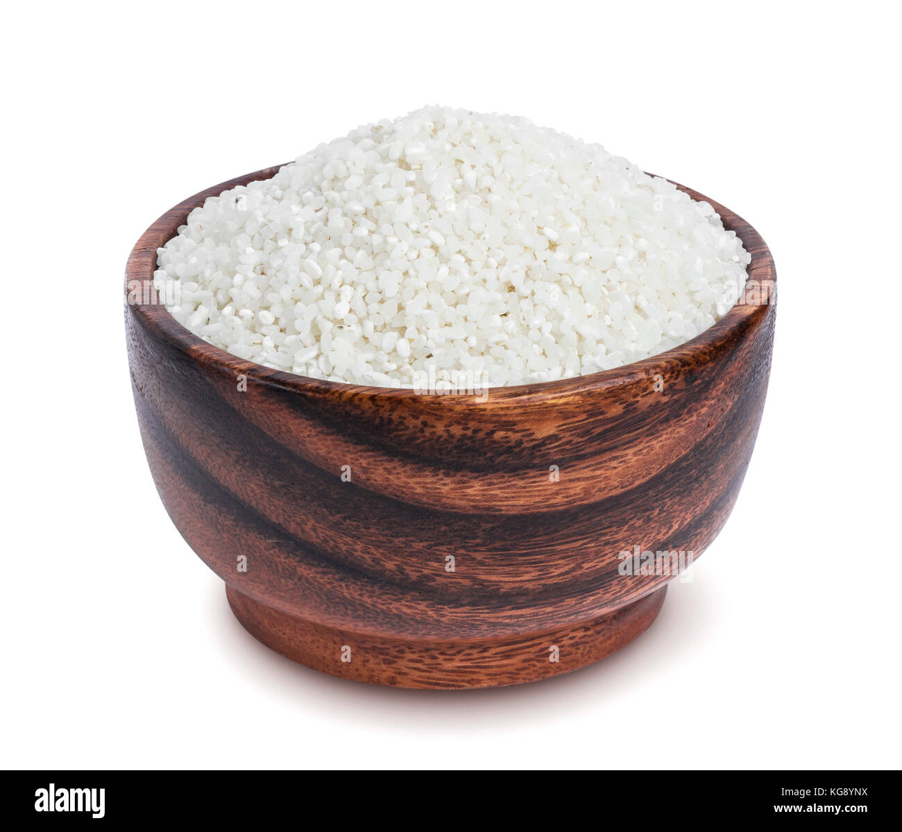 Small crushed rice in wooden bowl isolated on white background Stock ...
